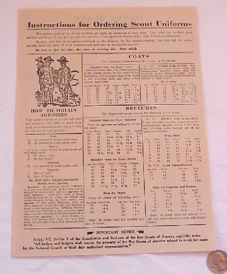 U.S. boy scout uniforms: uniform details -- ordering 1910s